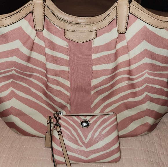 Coach | Bags | Coach Devin Pink Zebra Print With Matching Wristlet ...